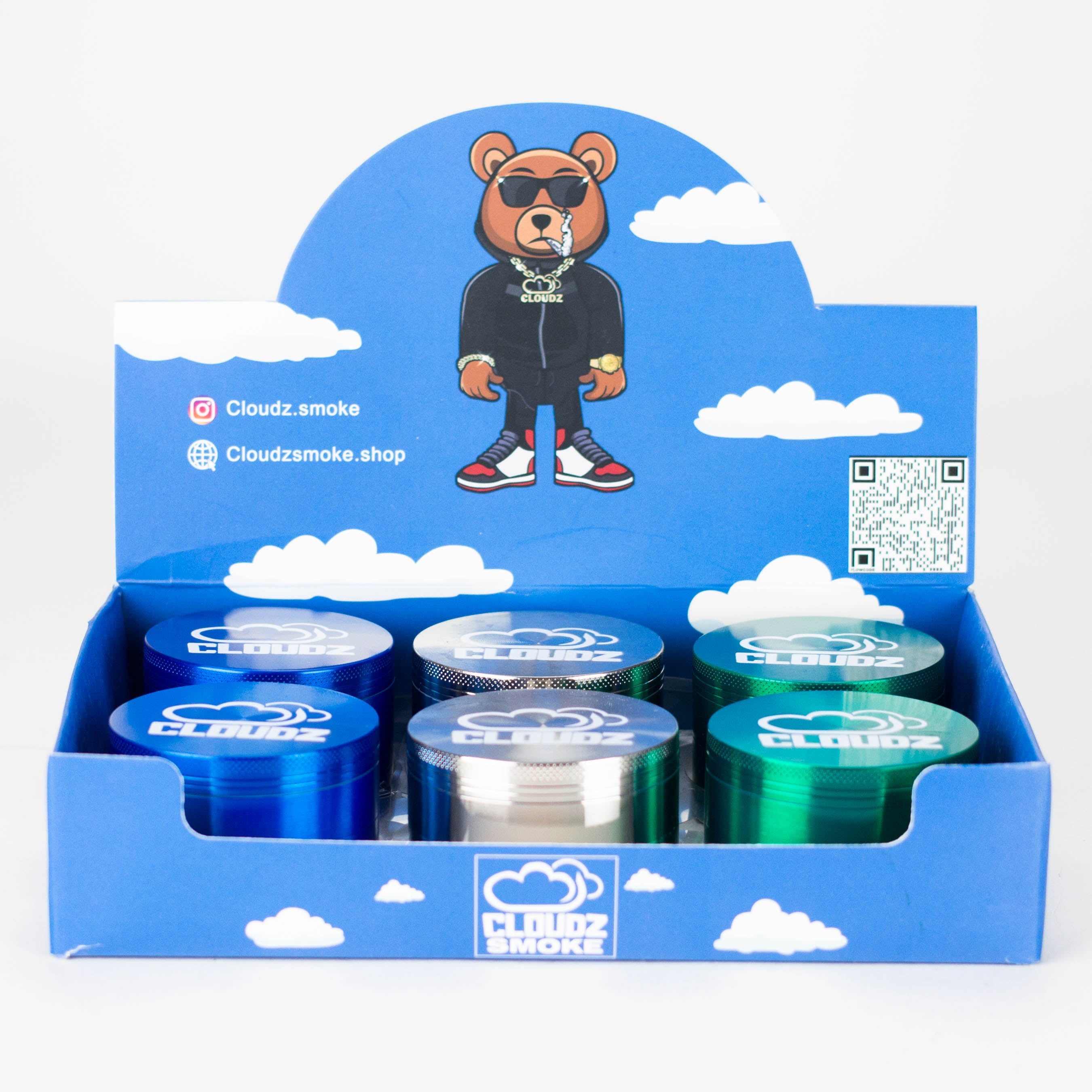 O Cloudz | Grinderz Display Box – Platinum Edition – 63MM 4-Piece Grin