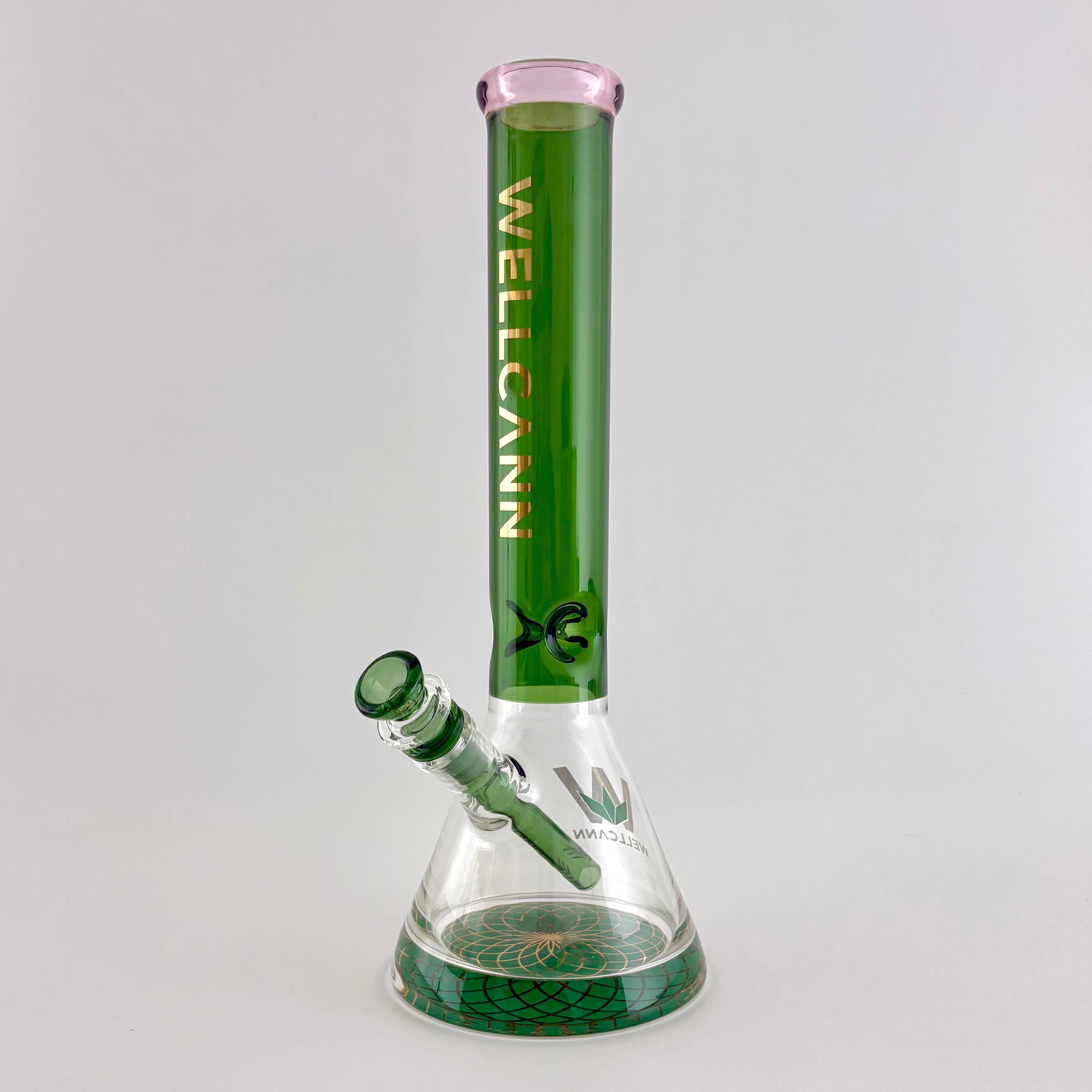 O Wellcann | 14" Thickened Base Geometric Gold Beaker Glass Bong-Green