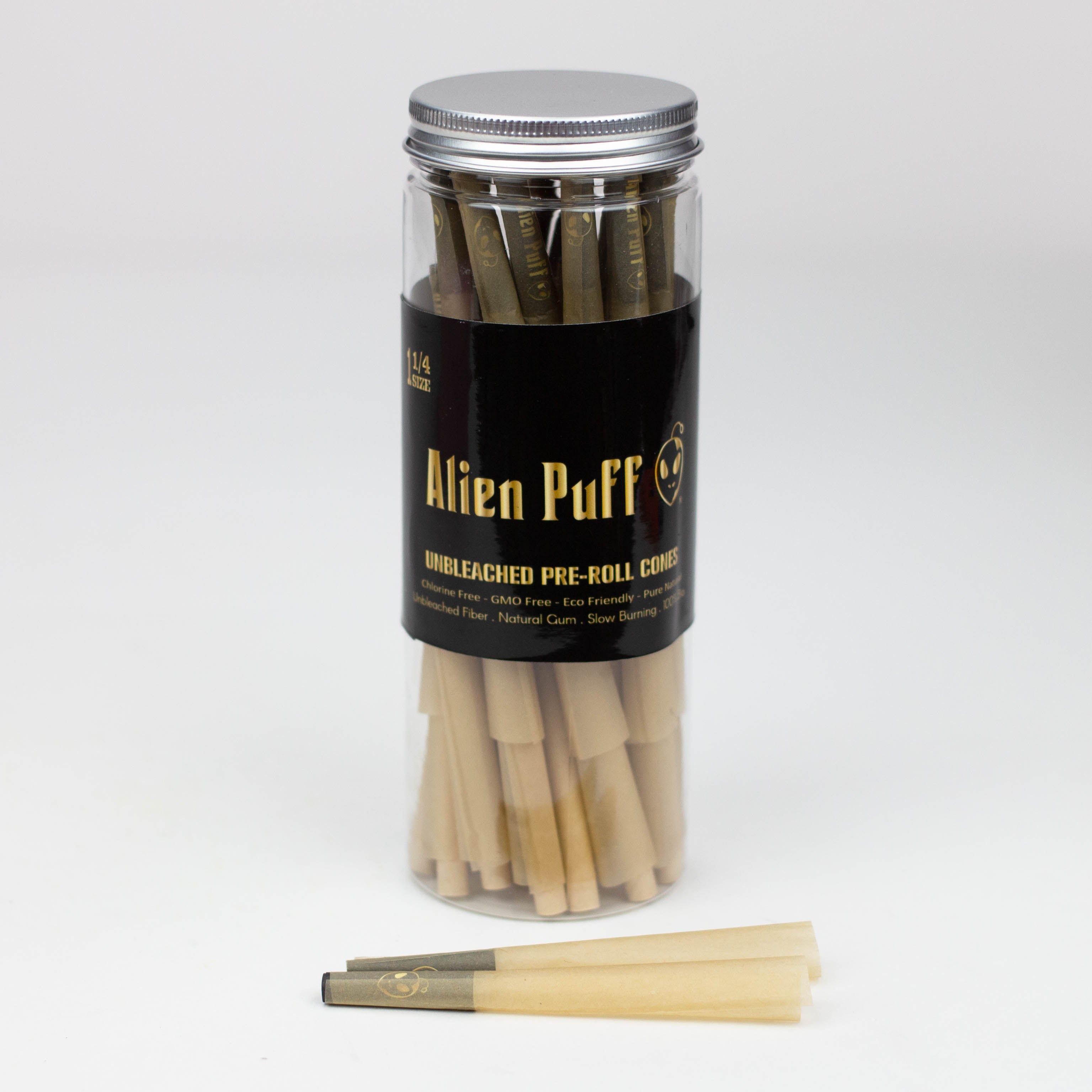 O Alien Puff 1 1/4 size cone 100% natural organic unbleached brown pap