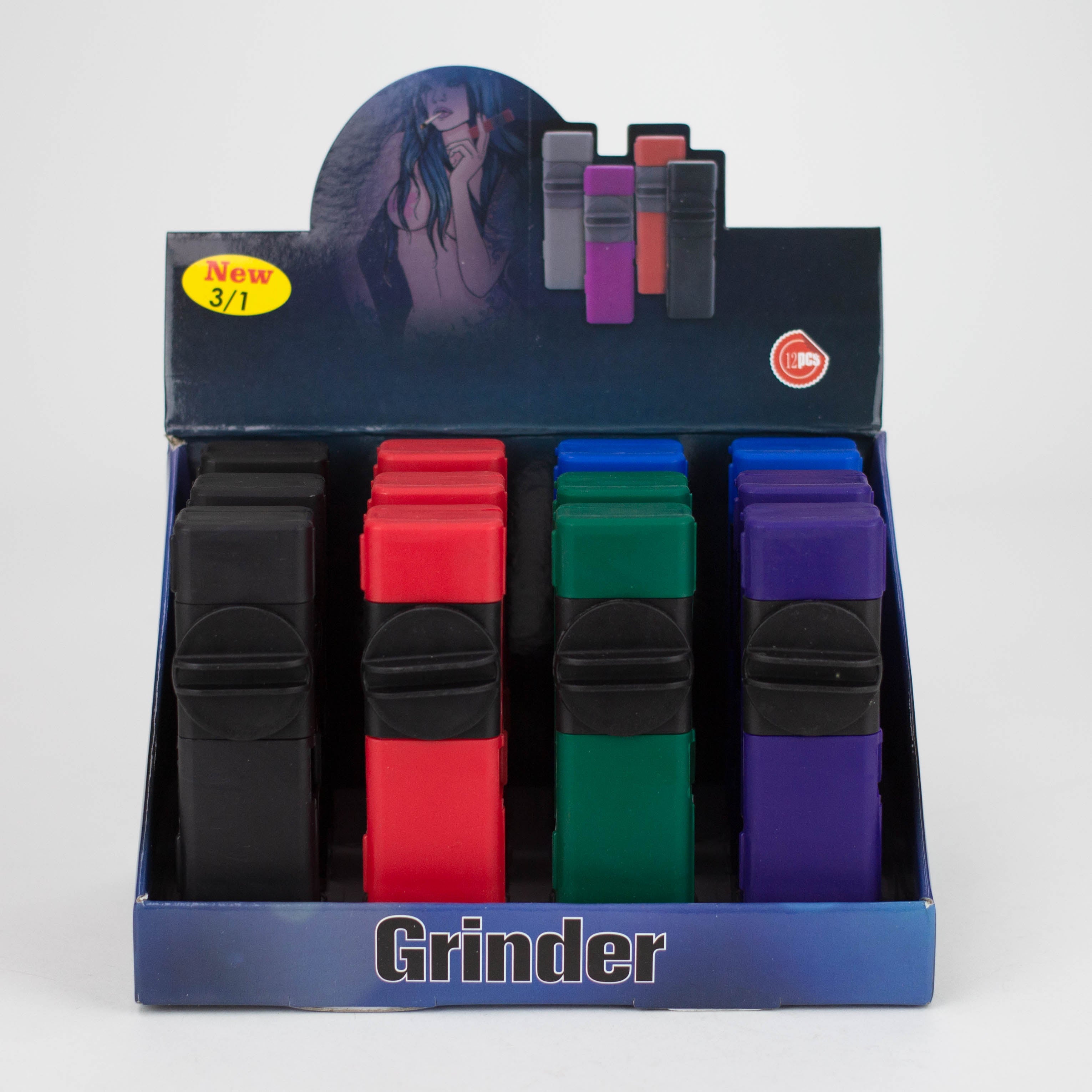 O 4.4" herb plastic grinder with paper holder Box of 12 [G402]