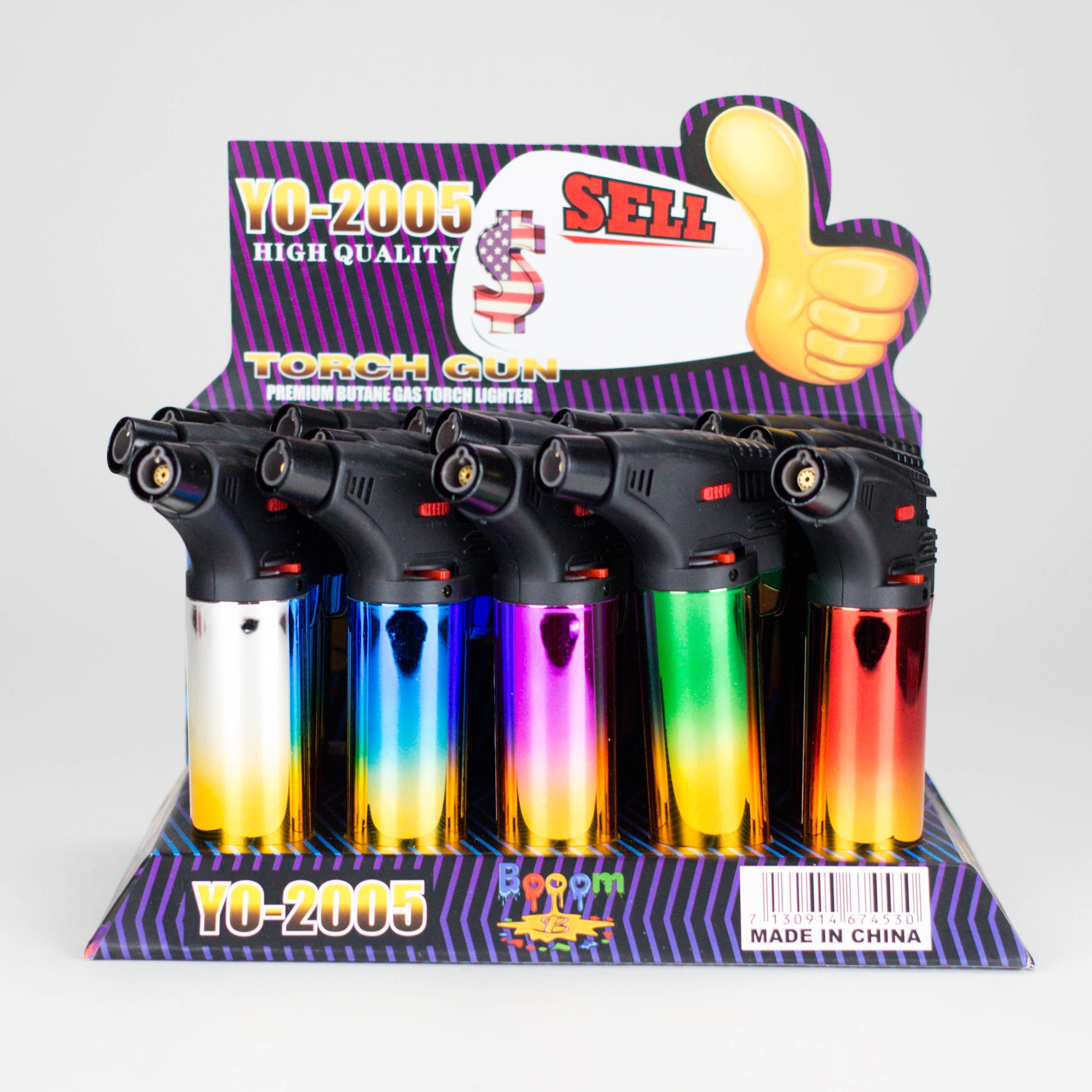 O BOOOM | Refillable Torch Lighter Golden [YO-2005] – 15 Count Display