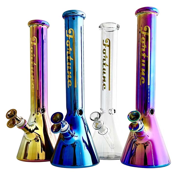 O Fortune | 14" 4mm Electroplate Glass Bong- Assorted Colour