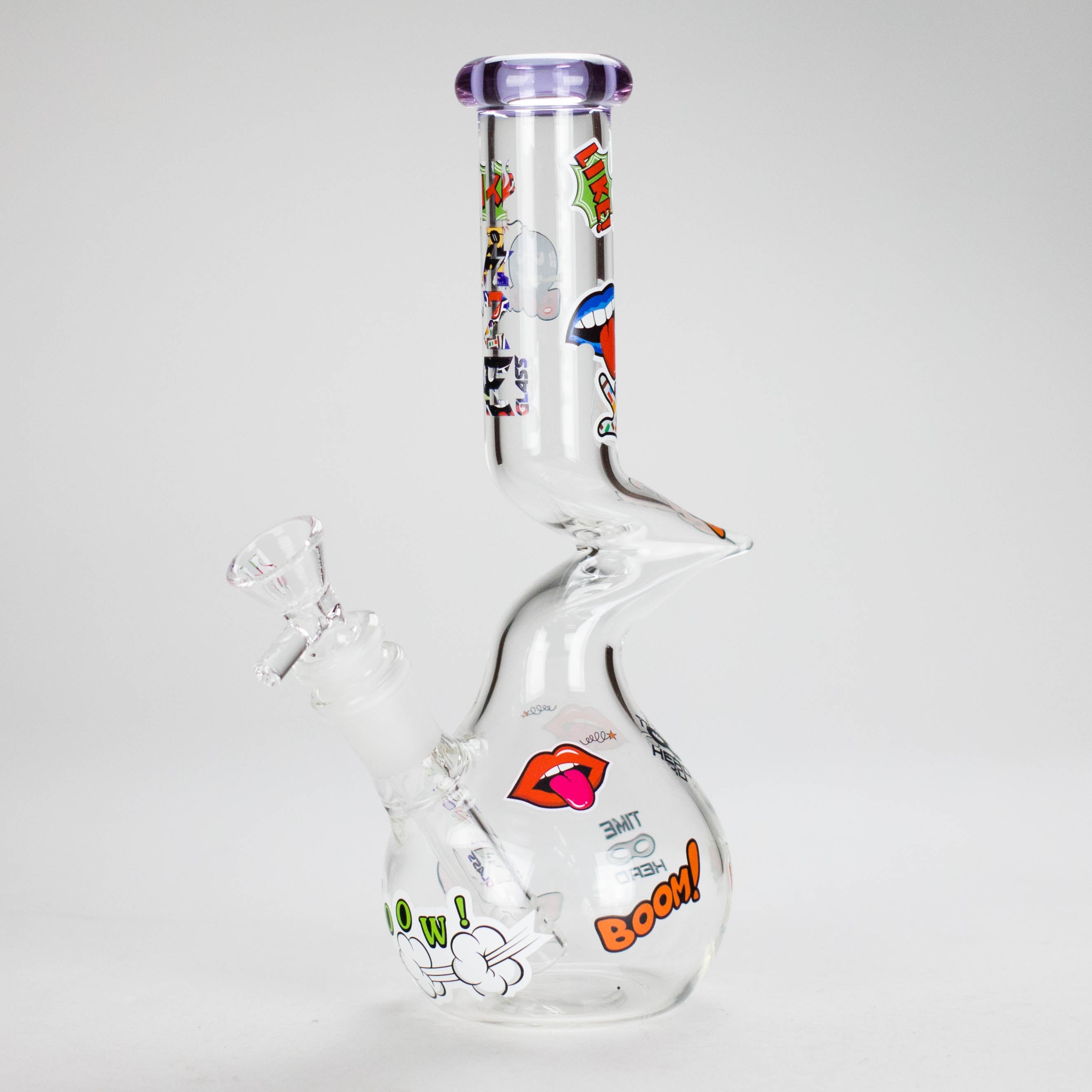 O Haze | 9″ Zong Glass Bong with Color Lip – Purple (Mini-W)