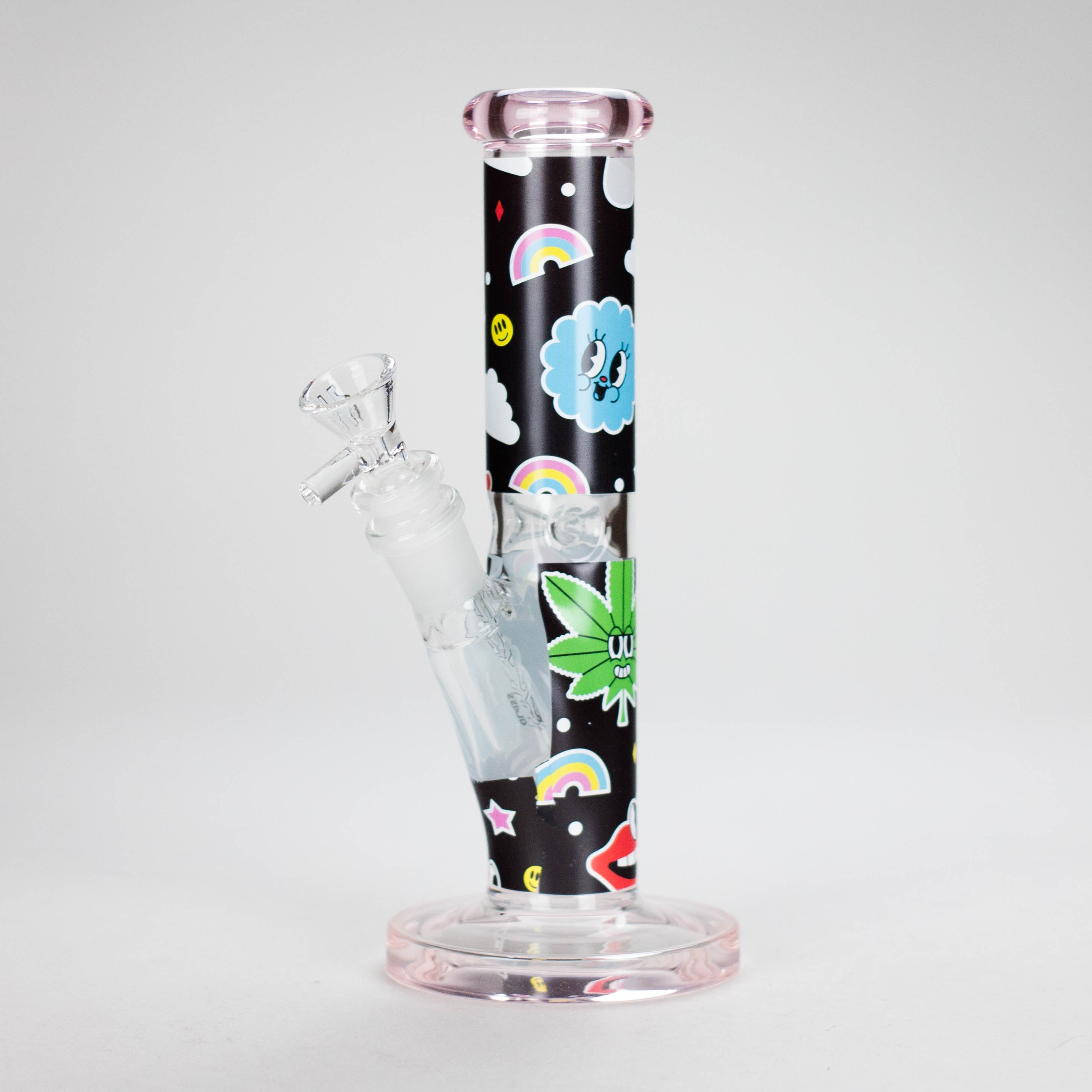 O Haze | 9″ Face Emoji Straight Tube Glass Bong with Color End – Pink