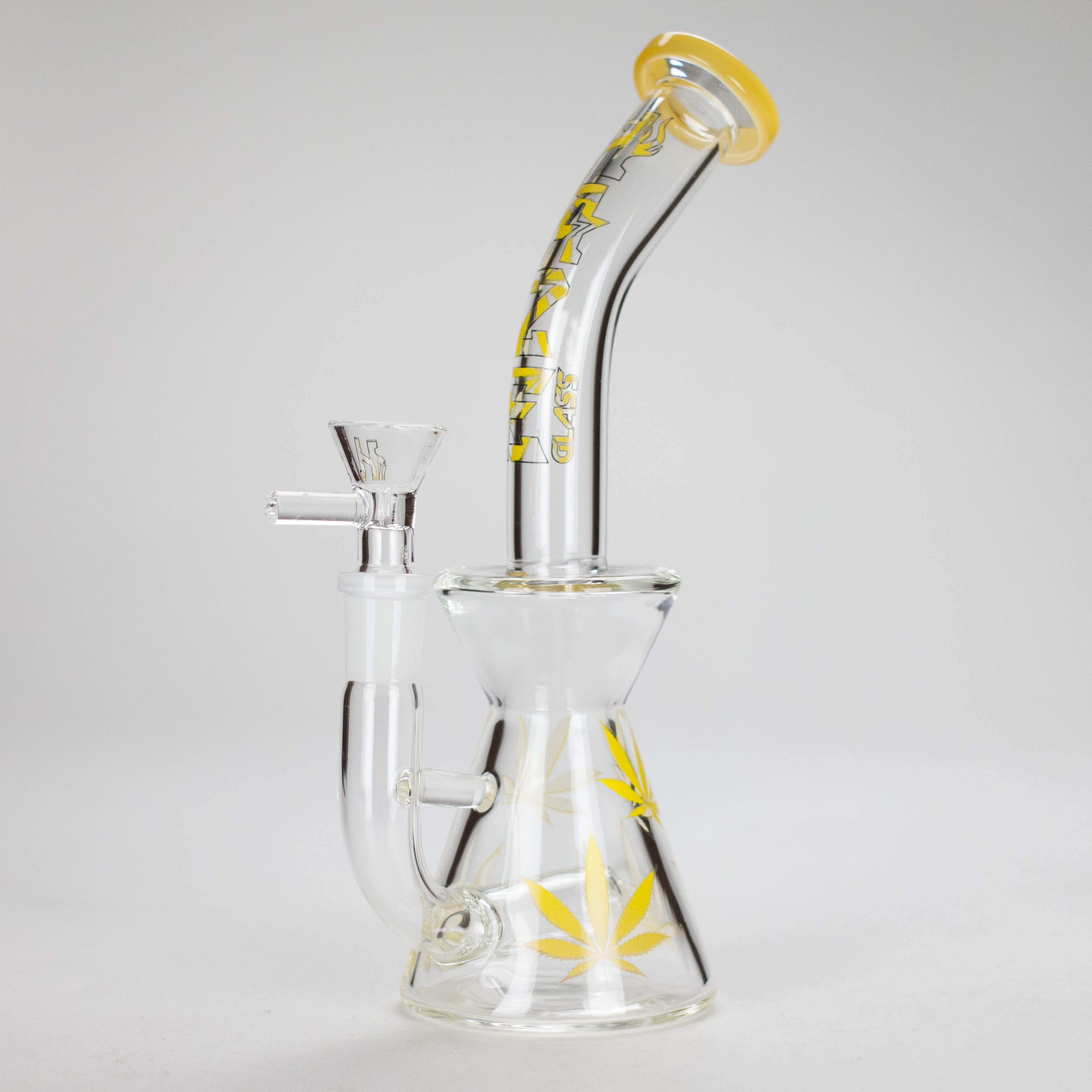O Haze | 8.5″ Weed Leaf Bent Neck Glass Bong – Jade Yellow (Mini-E)