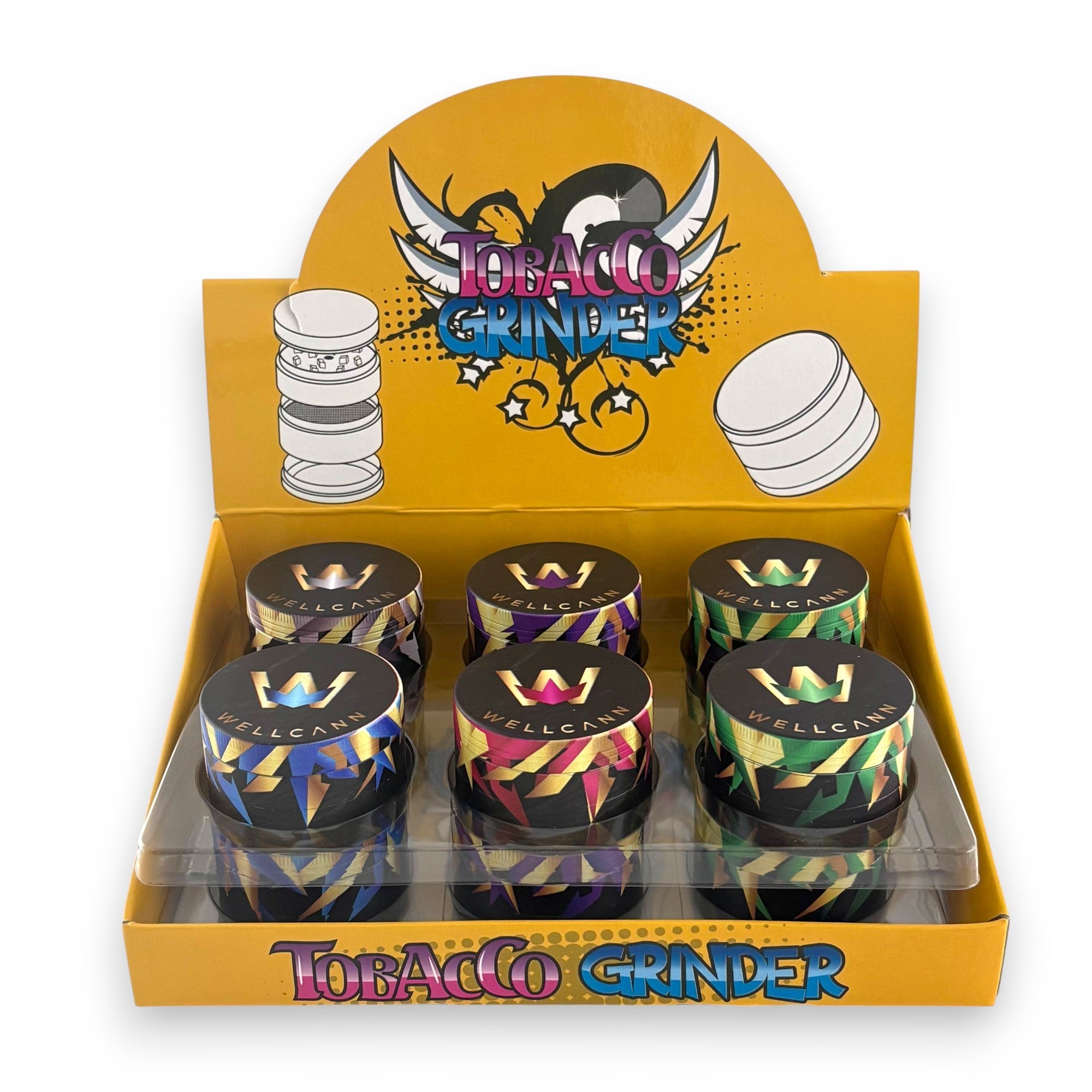 O Wellcann | 50mm Metal Tobacco Grinders – 12-Piece Display Set