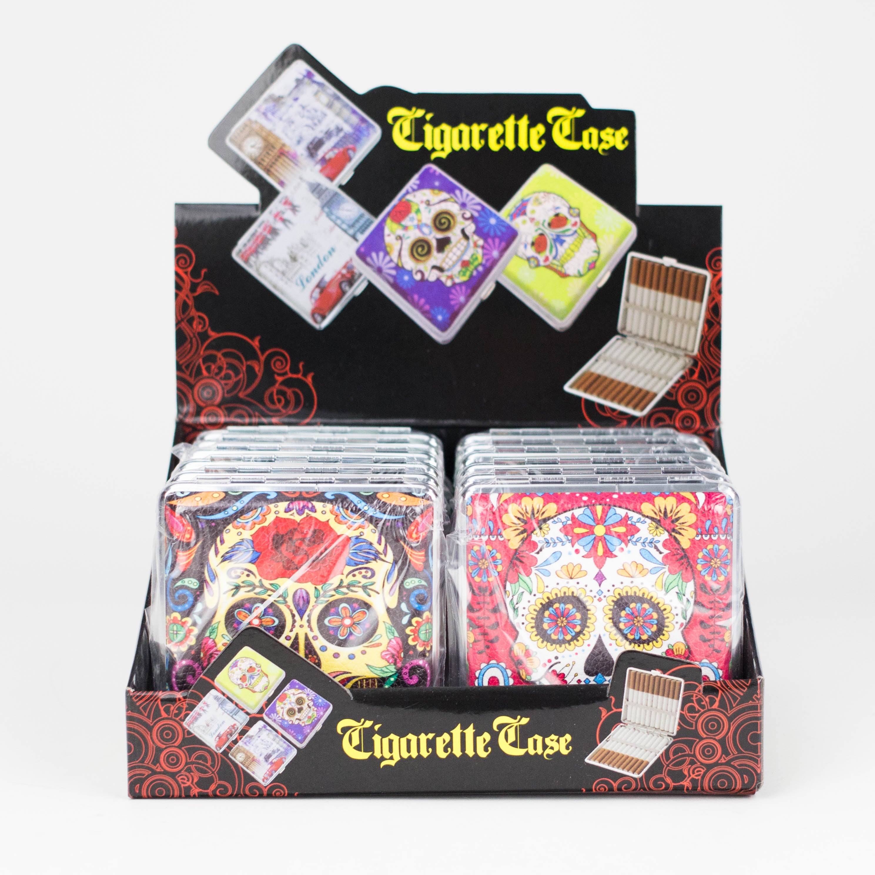 O Cigarette Case Sugar Skull Pop Up Metal - 12 DIS [CTC034]