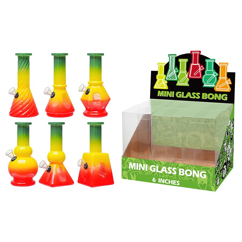 O 6″ Soft Glass Mini Bongs – Assorted Designs | 6-Piece Display [GL-M6