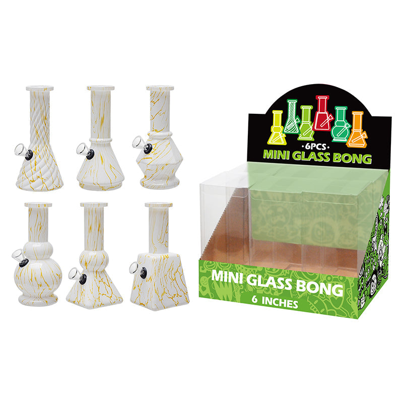 O 6″ Soft Glass Mini Bongs – Assorted Designs | 6-Piece Display [GL-M6