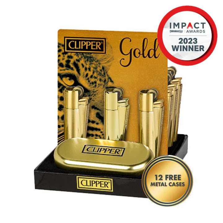 SC Clipper Metal Gold 12 count Display lighters