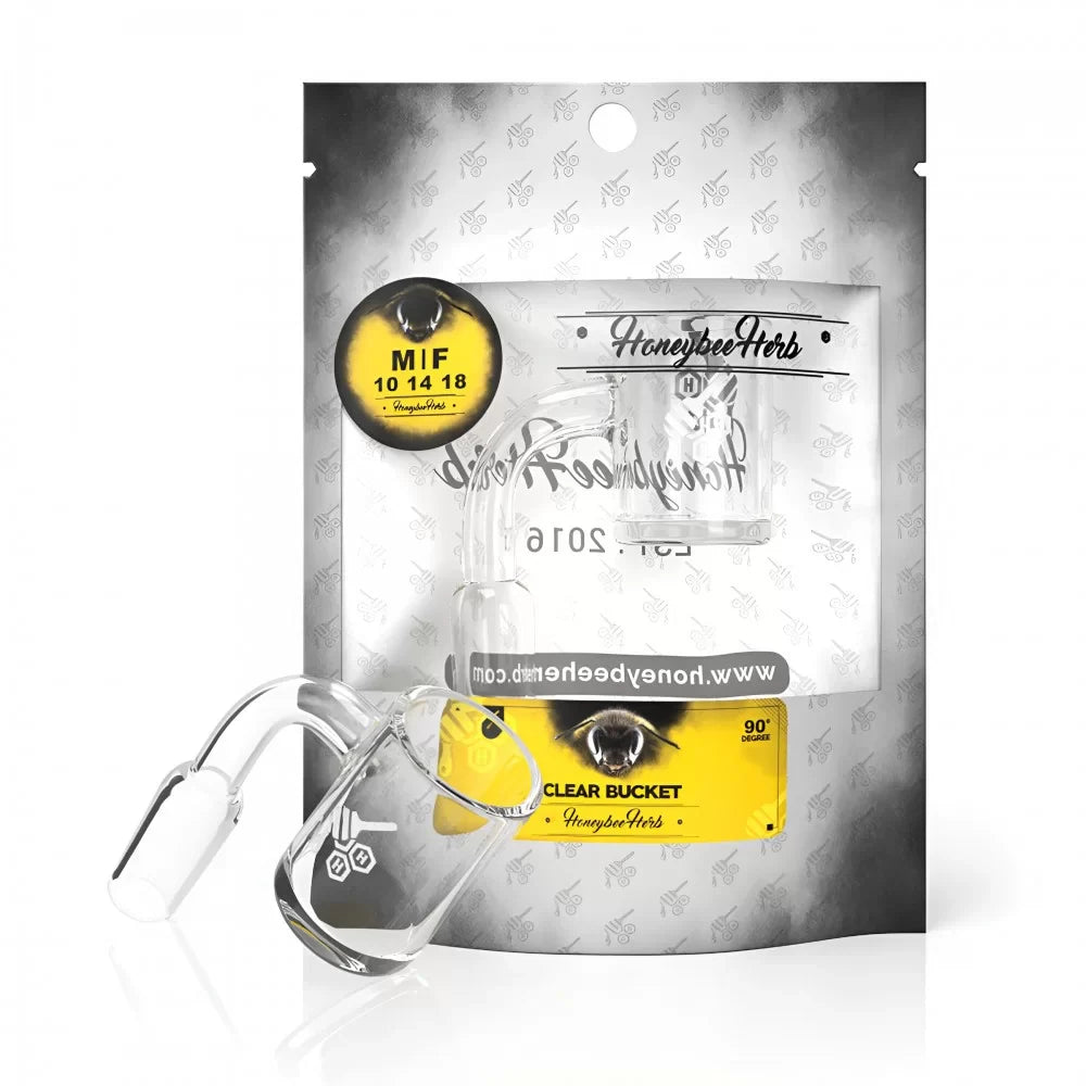 O Honeybee Herb | 14mm Male Clear Bucket Quartz Banger – 90° White Lin